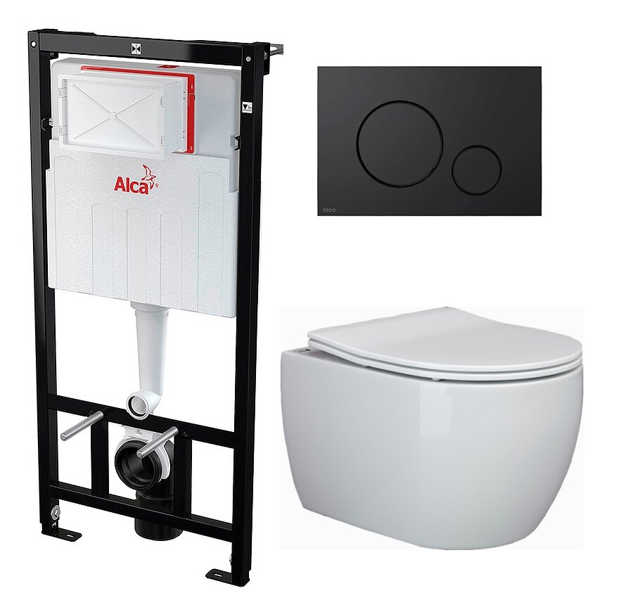 Комплект 3 в 1 инсталляция AlcaPlast + Унитаз подвесной Ceramica Nova Play CN3001 + черная кнопка
