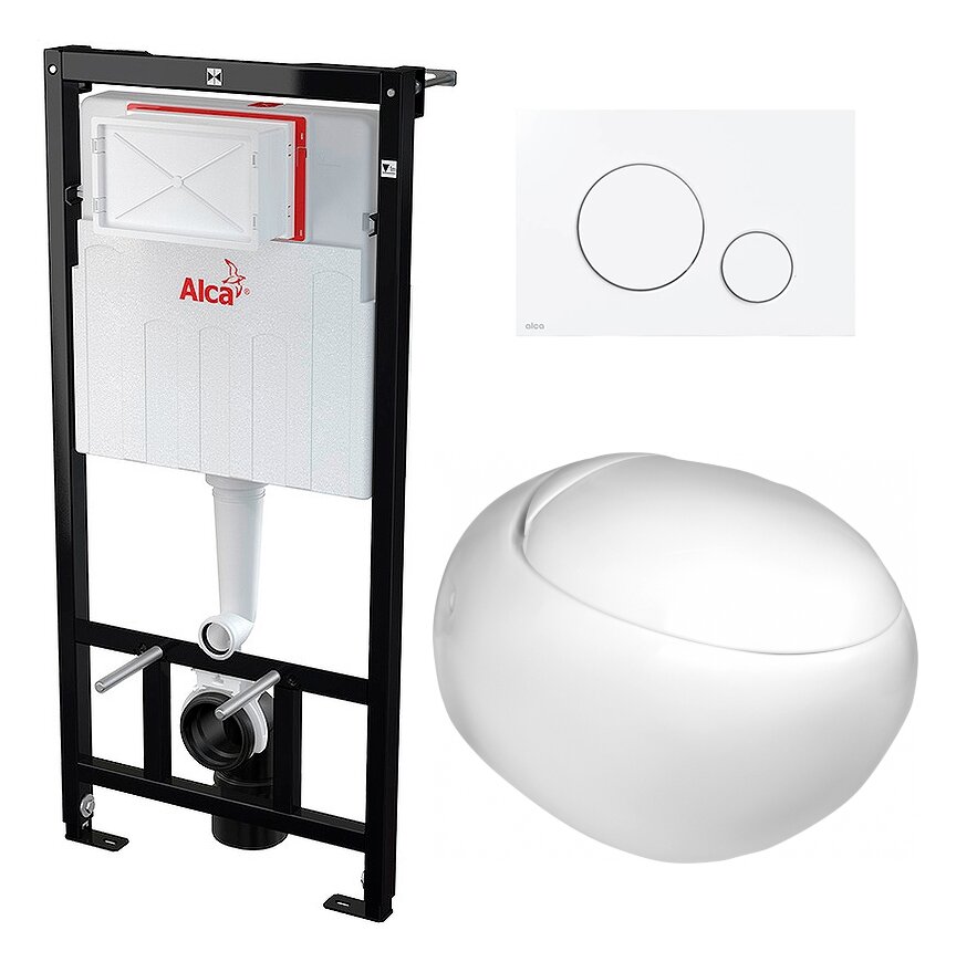 Комплект 3 в 1 инсталляция AlcaPlast + Подвесной унитаз WeltWasser Jeckenbach + кнопка белая
