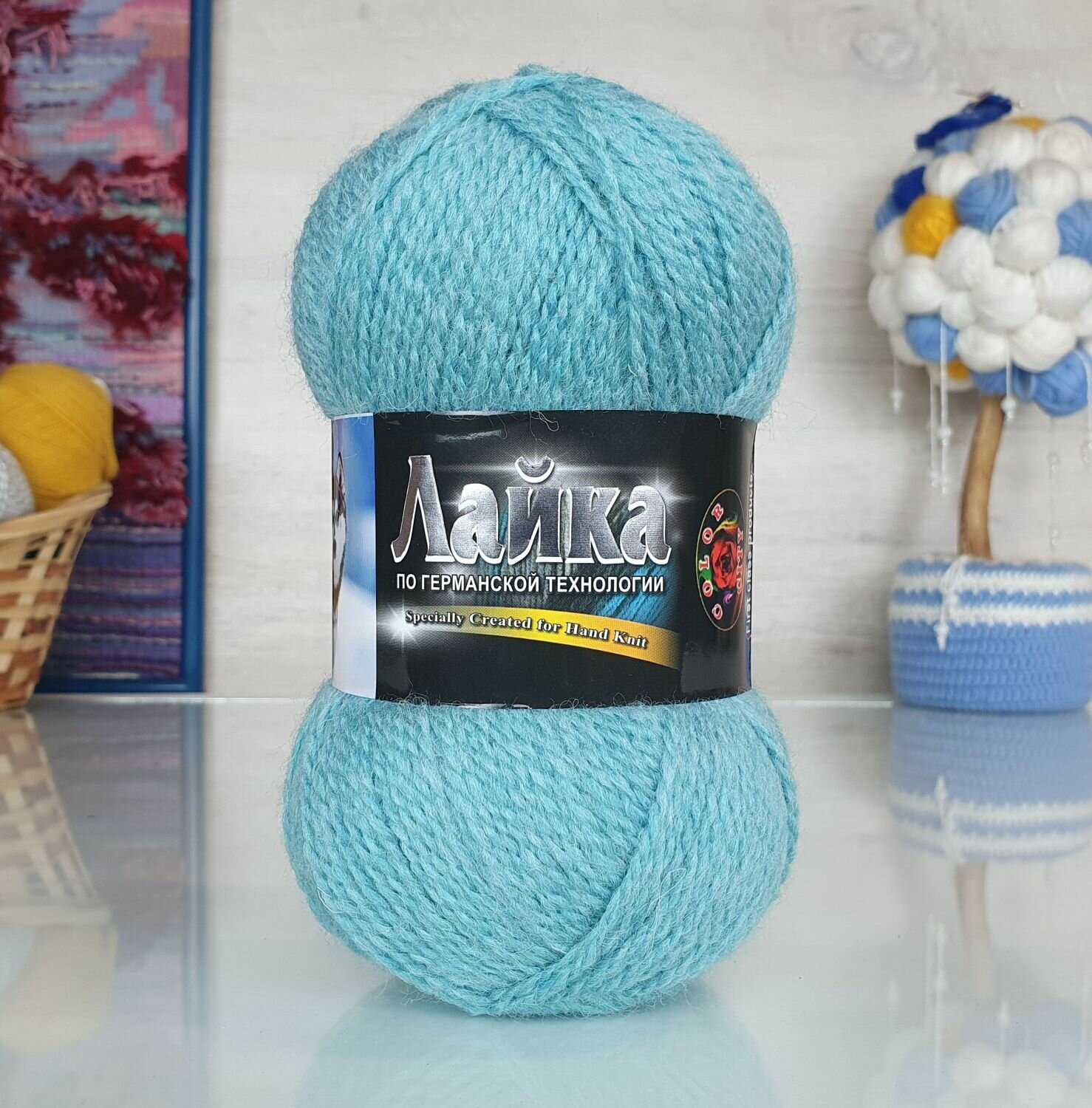 Пряжа COLOR-CITY Лайка, океан - 306, 75% меринос, 25% шерсть собаки, 5 мотков, 100 г, 300 м.