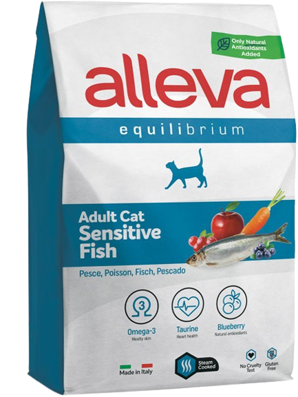 Сухой полнорационный корм Alleva Equilibrium Sensitive для взрослых кошек с чувствительным пищеварением, с рыбой, 400 гр
