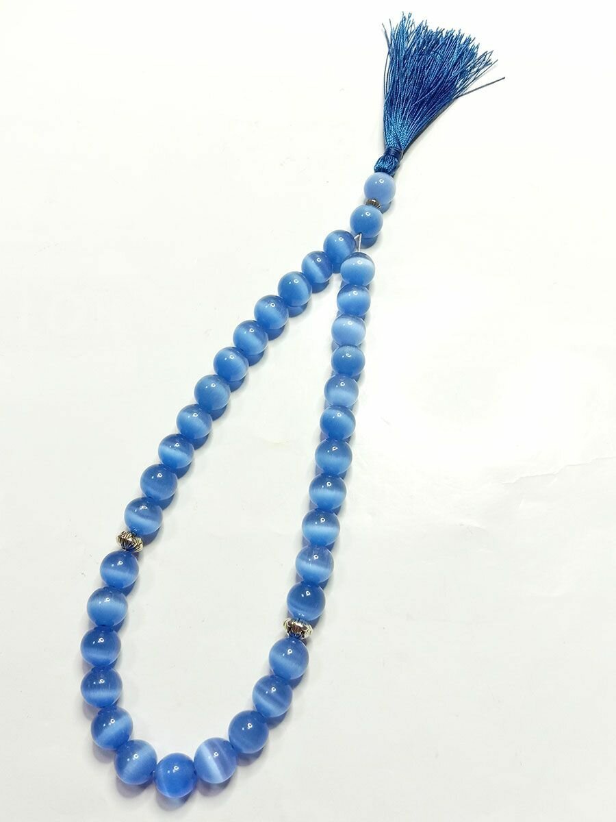 Мусульманские четки из кошачьего глаза, 33 бусины, диаметр 10 мм. в подарочной коробке.