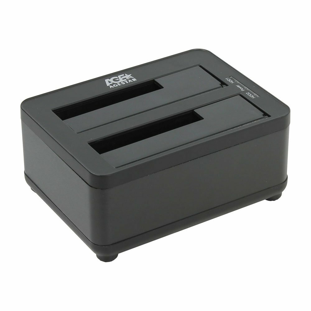 AgeStar USB 3.0 Докстанция 2x2,5"/3,5" SATAIII, clone, пластик+алюминий, черная,3UBT8 3UBT8 (BLACK)