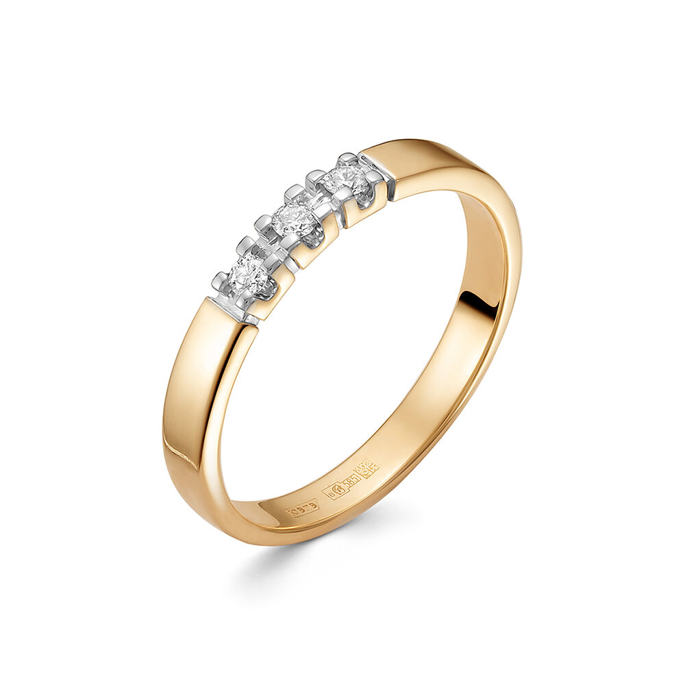 Кольцо обручальное, красное золото, 585 проба, родирование, бриллиант