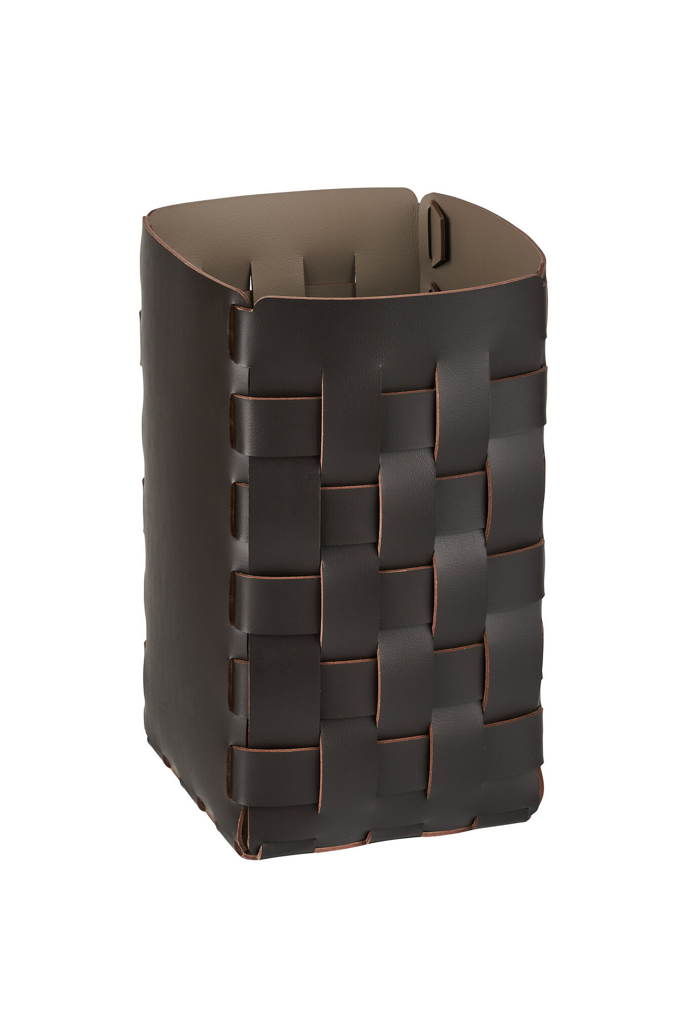 Корзина для мусора и хранения Bottega из натуральной кожи цвета шоколад, 20x20x35 см