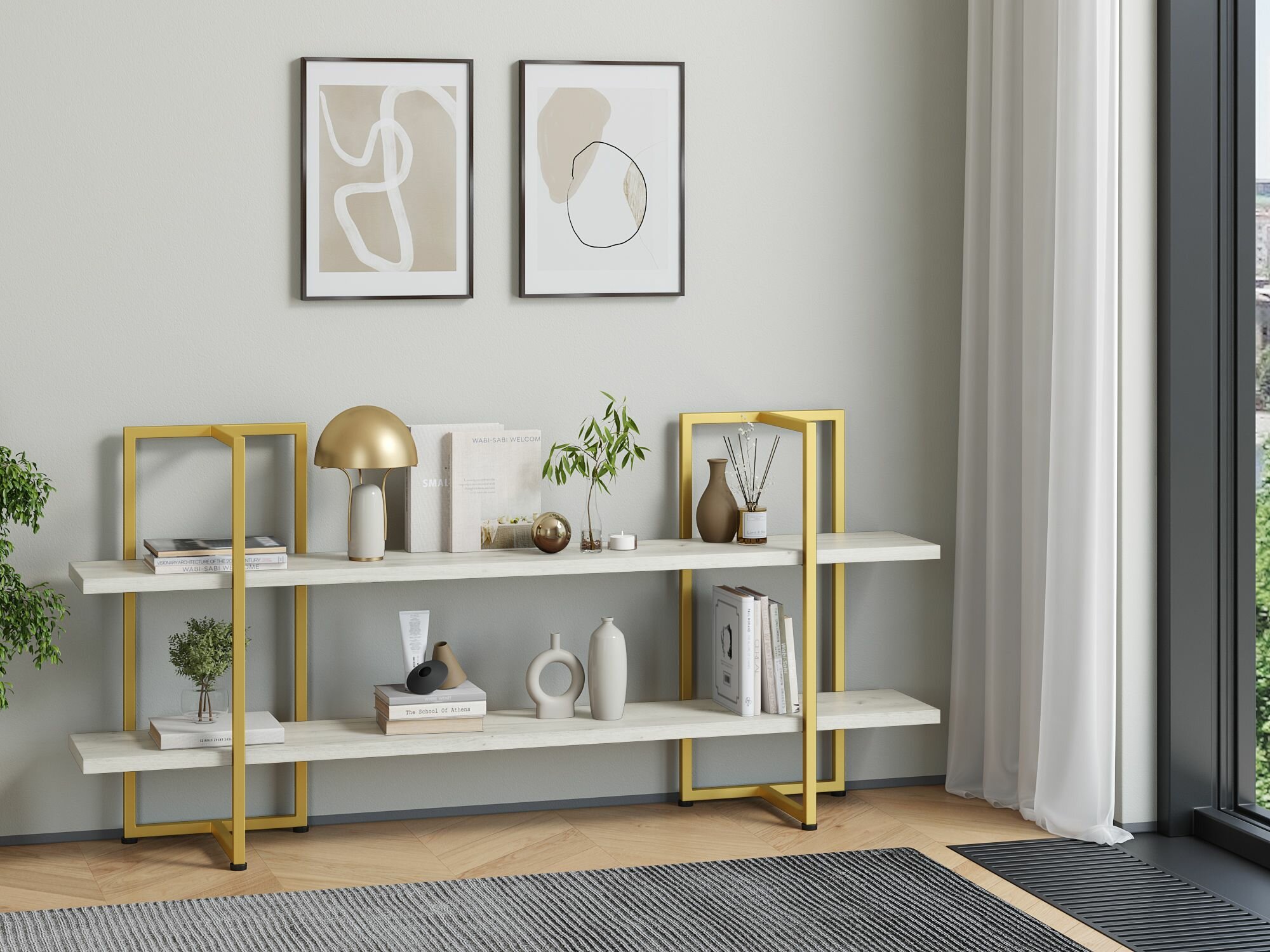 Стеллаж Айсберг Лофт Теон S Gold Золотой/дуб крафт белый