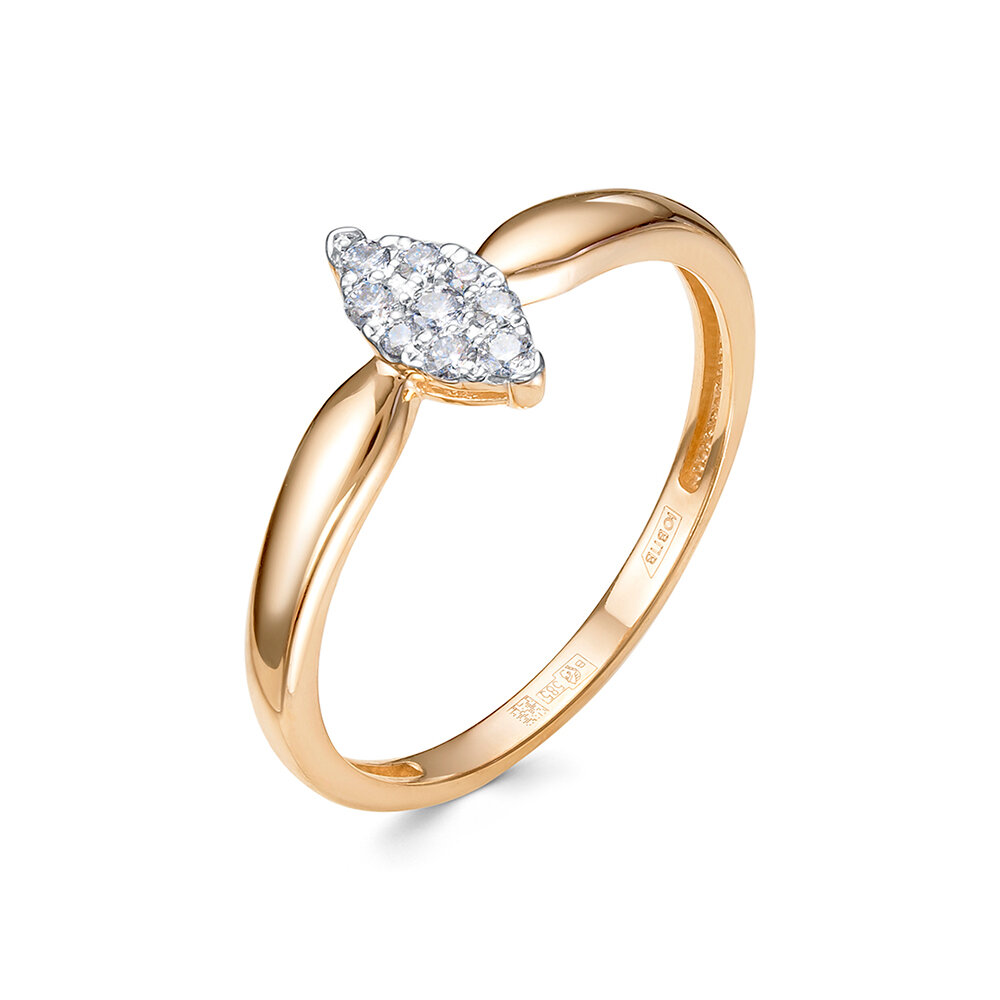 Кольцо, красное золото, 585 проба, родирование, бриллиант