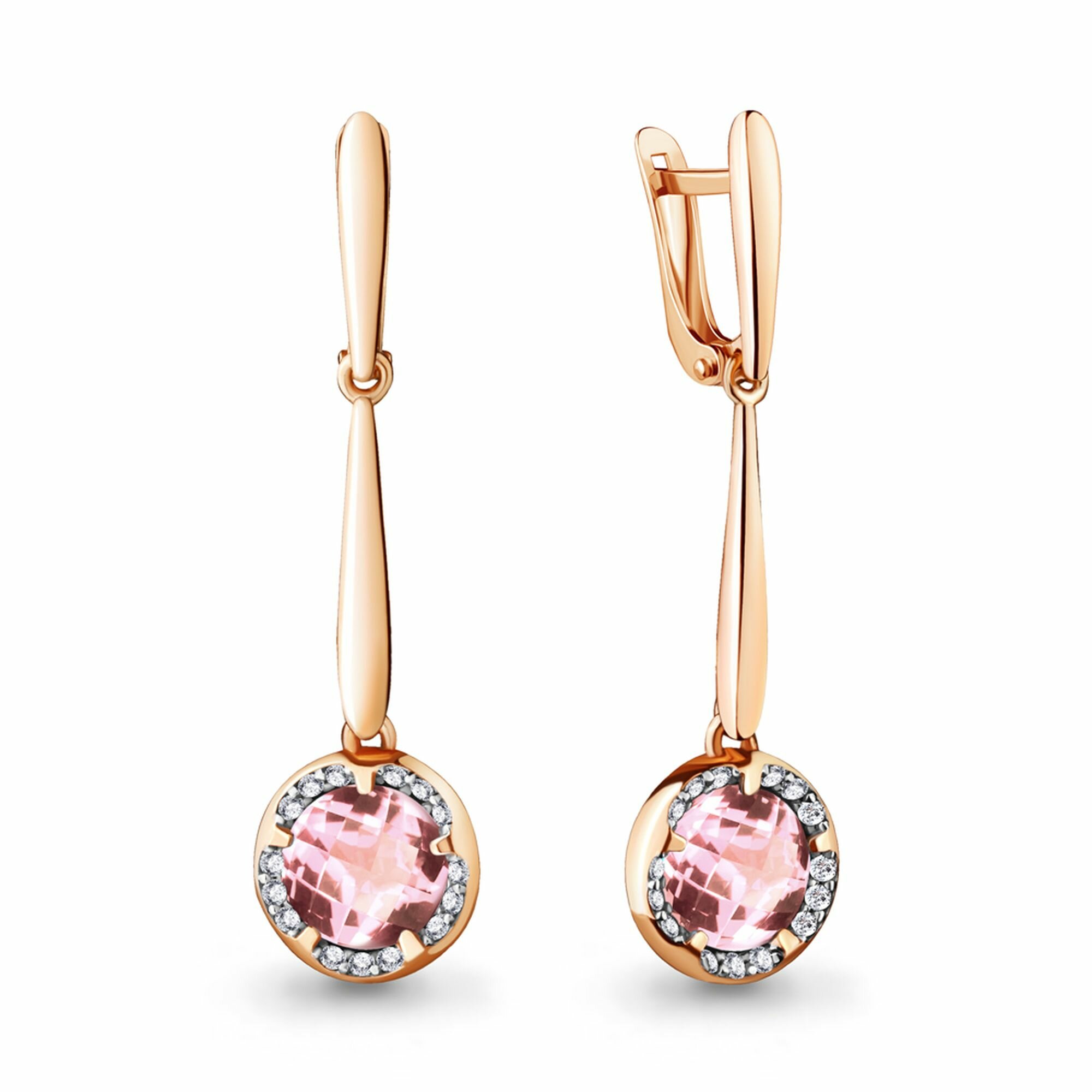 Серьги, серебро, 925 проба, золочение, фианит, морганит