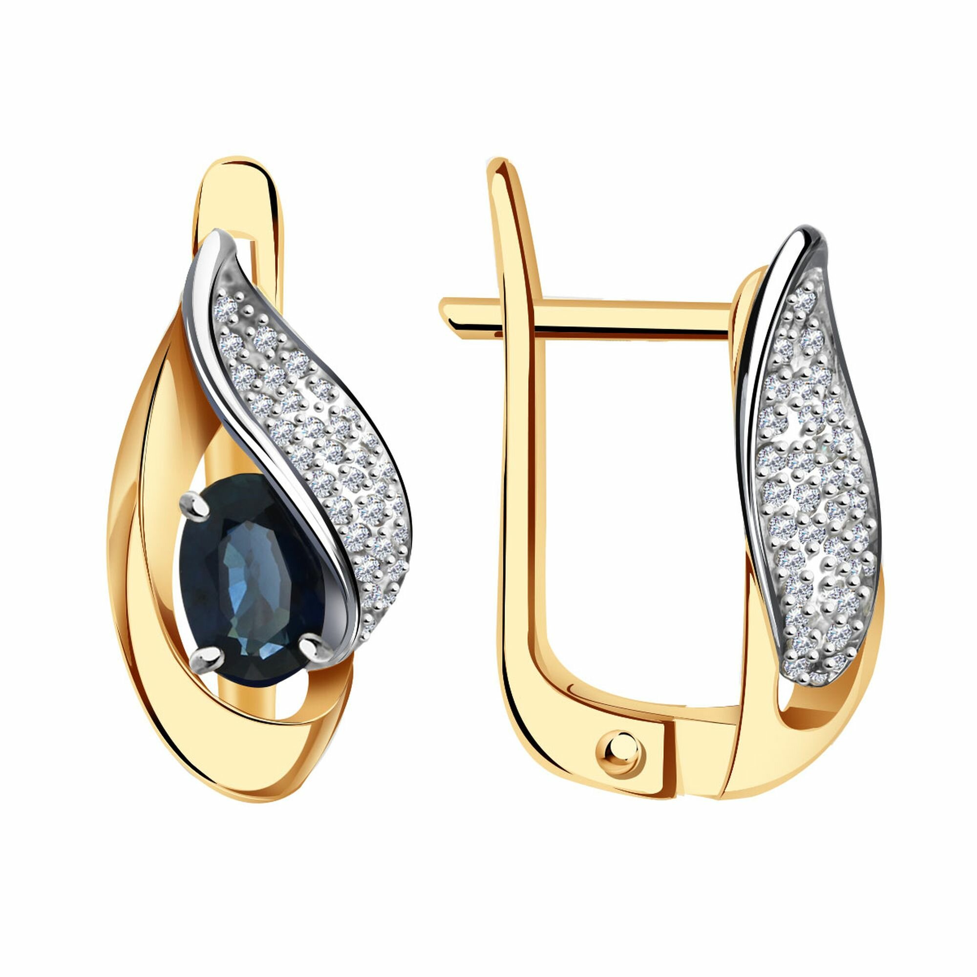 Серьги, красное золото, 585 проба, сапфир, бриллиант