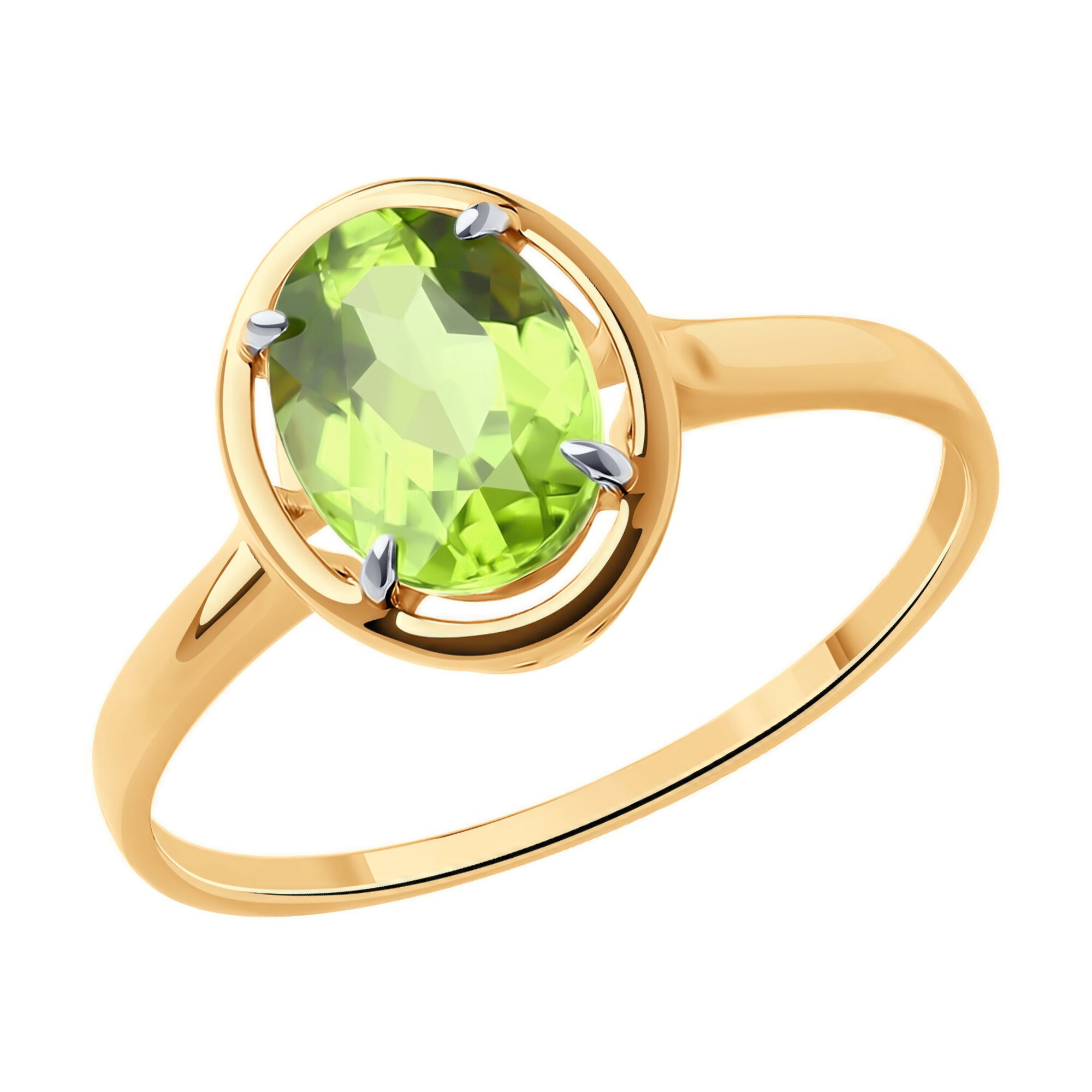 Кольцо, красное золото, 585 проба, хризолит