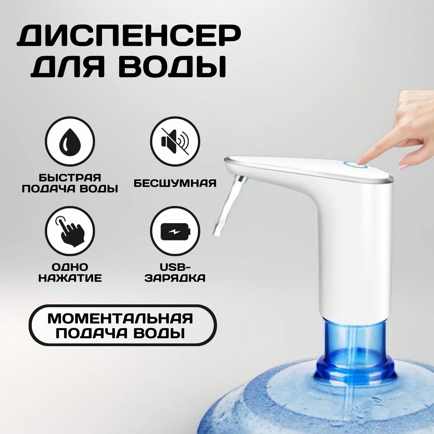 Диспенсер для воды ESSAN белый электрический на аккумуляторе, помпа для воды 4,5л-18,9л