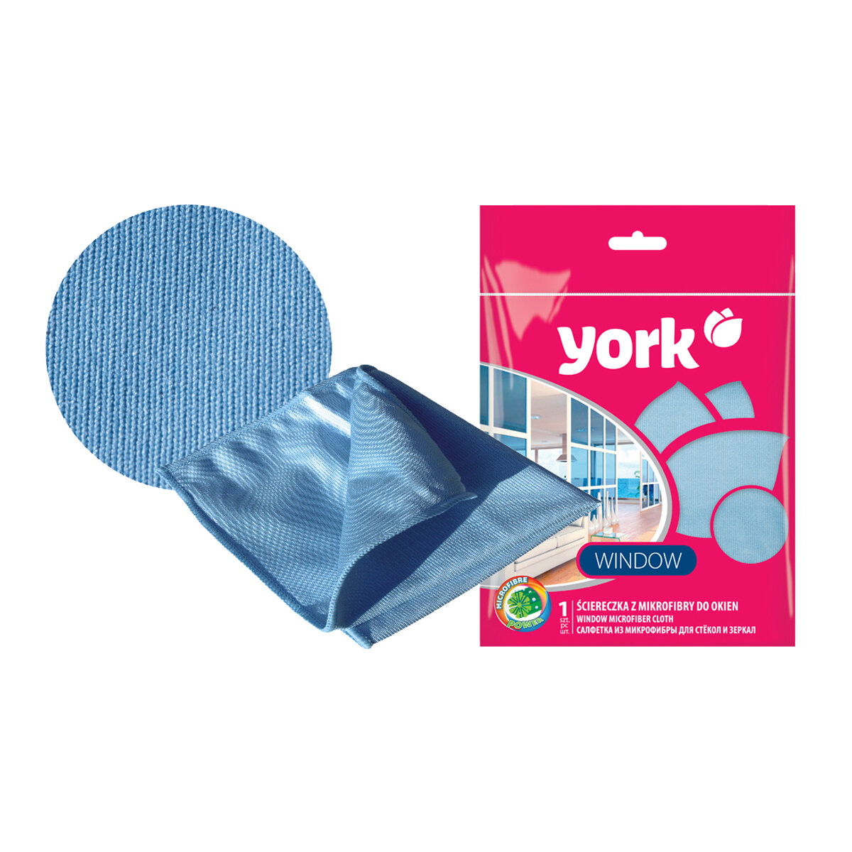 Салфетка York Window для стекол, двусторонняя, микроволокно, 30х30 см, голубая, 1шт