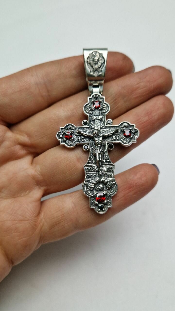 Крестик, серебро, 925 проба, фианит