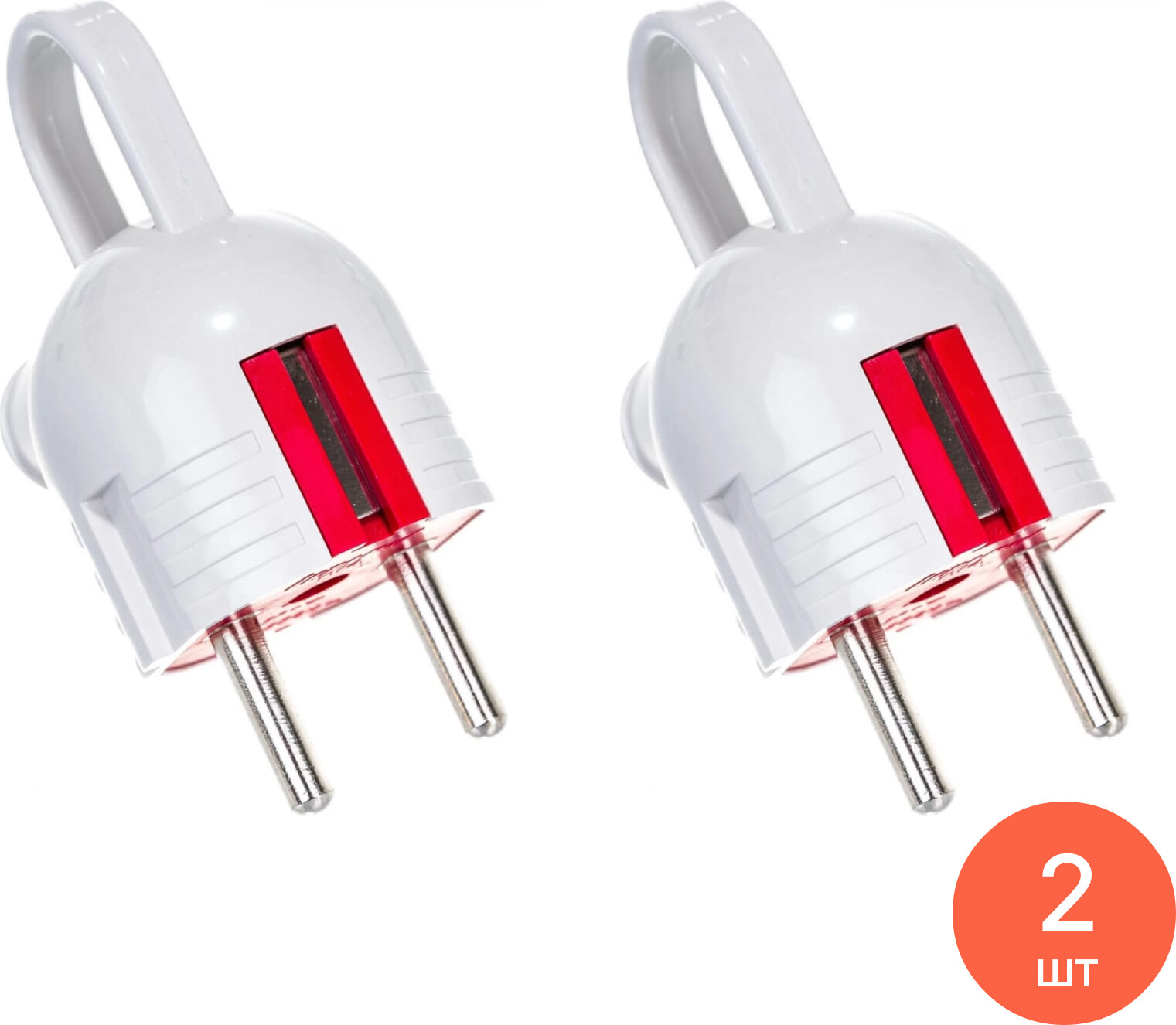 Вилка электрическая Lezard / Лезард с ручкой и заземляющими контактами из АБС-пластика, белая, степень защиты IP20, 220В, 16А / электрика (комплект из 2 шт)