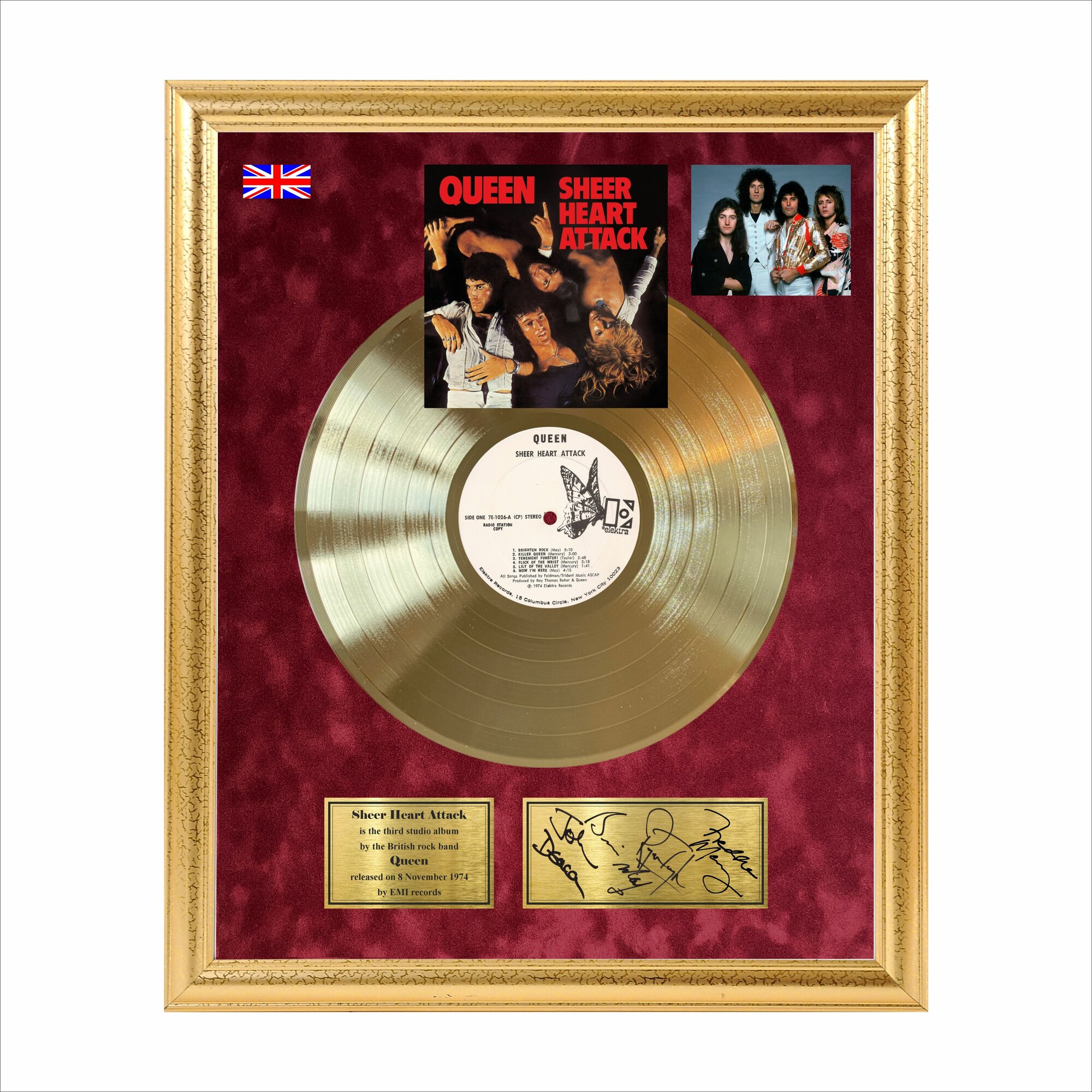 Золотая декоративная виниловая пластинка Queen