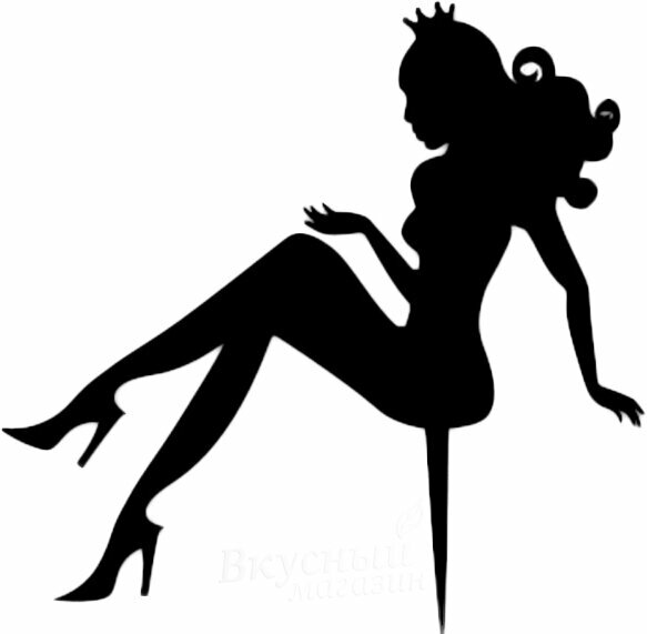 Топпер для торта деревянный Девушка с короной (Набор из 3 шт.)