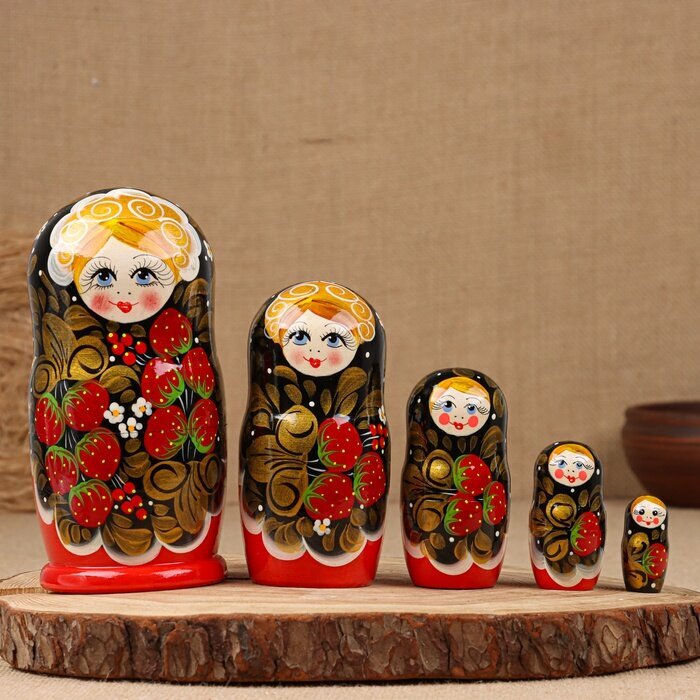 Матрёшка дерево «Галина», хохлома, 5-кукольная, 19 см