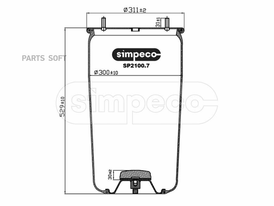 SP21007010 SIMPECO Пневморессора (без стакана) BPW о. н.0542940010 (SP2100.7010)