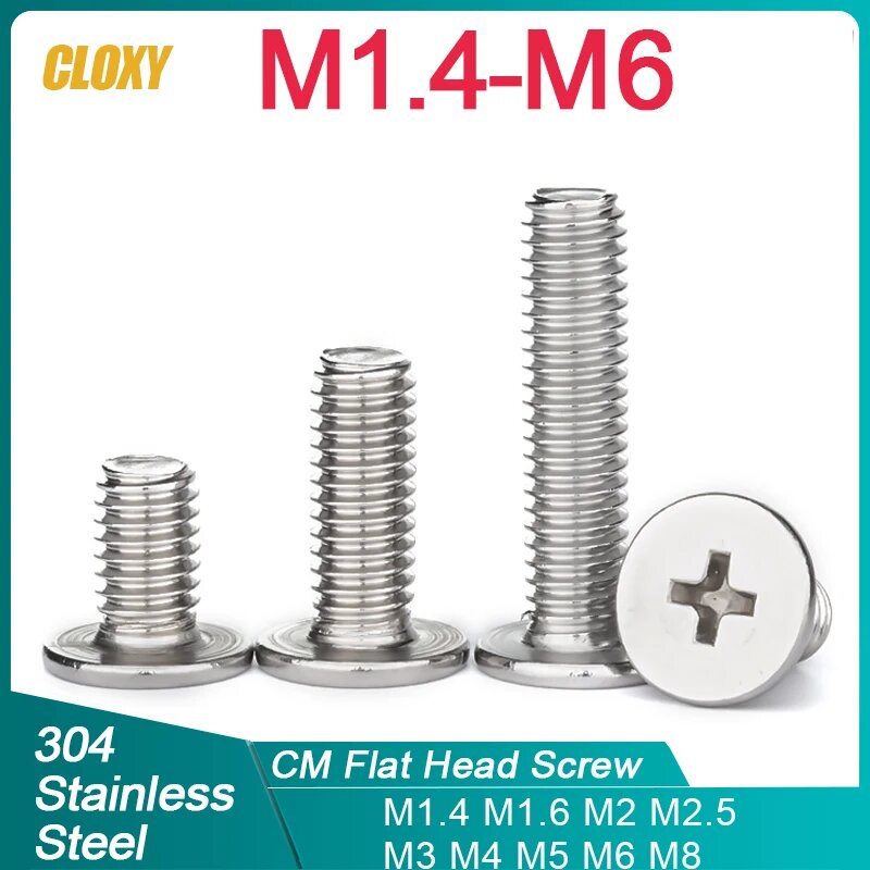 CLOXY Нержавеющие крестовые болты M1.4-M8 M1.2 (100pcs), 10mm