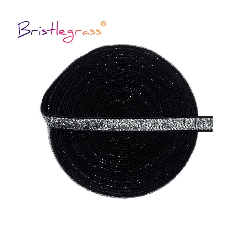 Б Bristlegrass металлические эластичные ленты из спандекса 3/8", 10 Черный, Silver-Black, 10 Yards