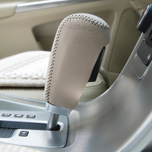 Бежевый чехол из натуральной кожи с ручной прошивкой на ручку переключения beige beige thread