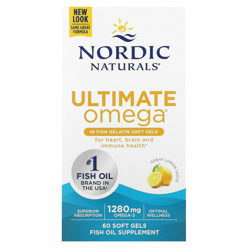 Nordic Naturals, Ultimate Omega®, со вкусом лимона, 60 капсул (640 мг в 1 капсуле)