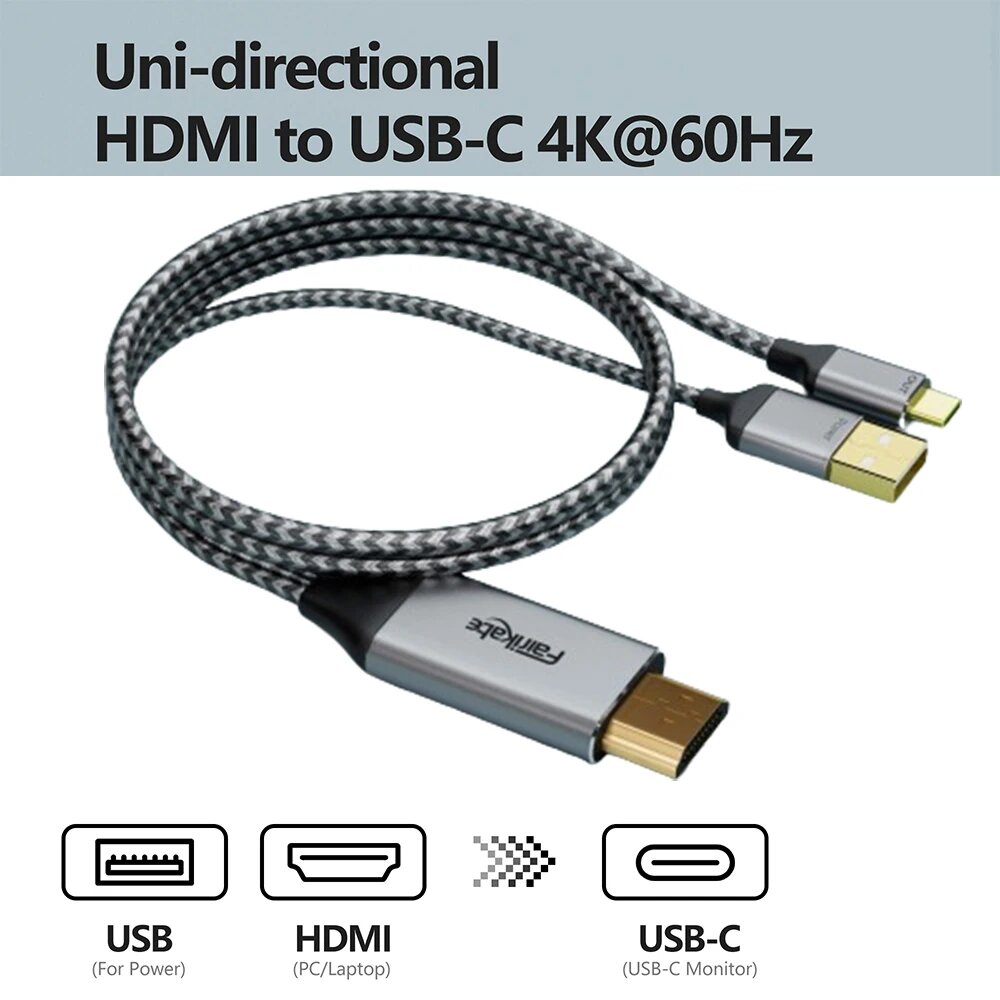 Fatradaliabe HDMI-совместимый кабель-переходник USB C 6,6 футов 4K 60 Гц HDMI-совместимый преобразователь 2.0 в C для монитора Xreal Nreal PS5Xbox