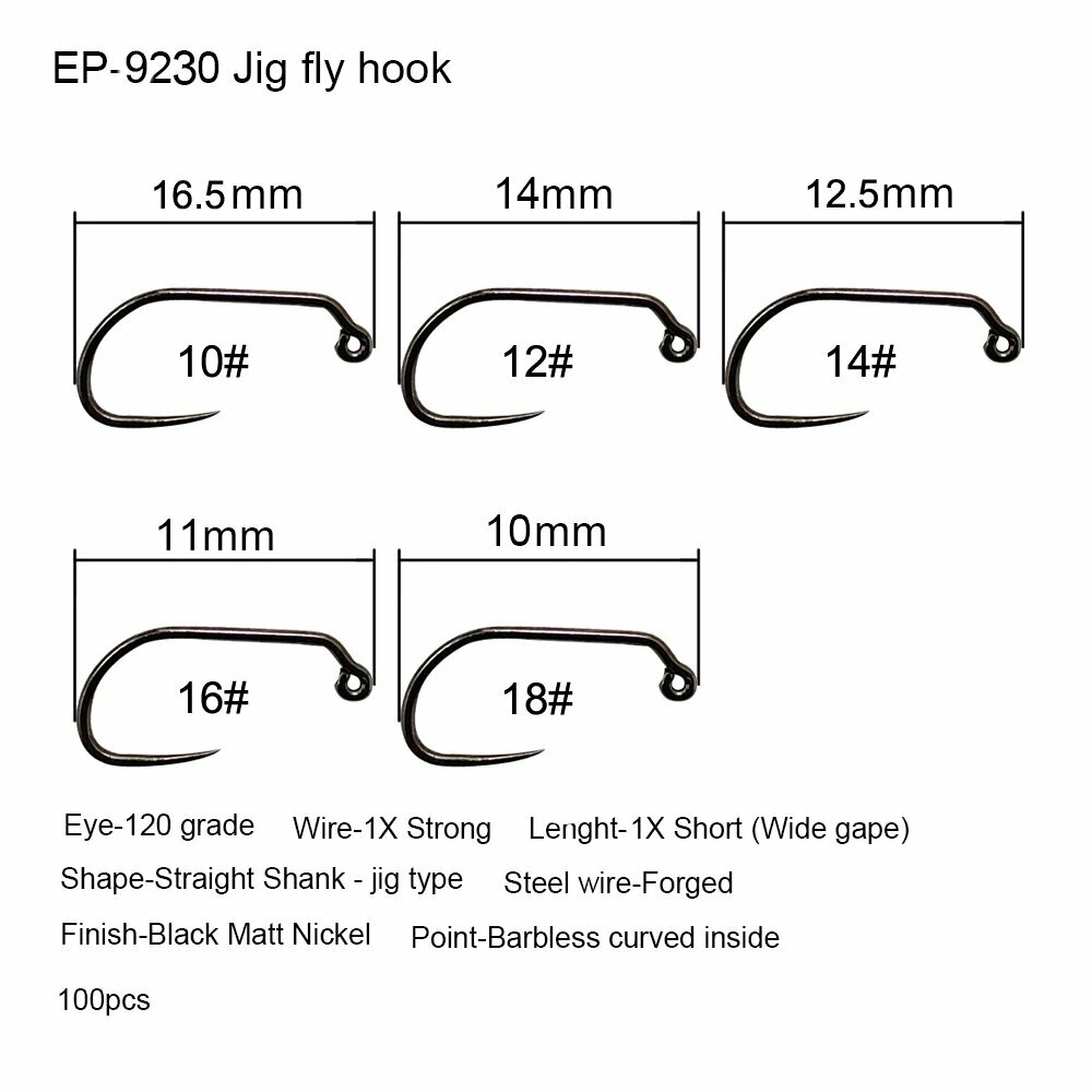 Eupheng набор крючков для нахлыстовой рыбалки 100 шт. 14, Jig fly hook 9230