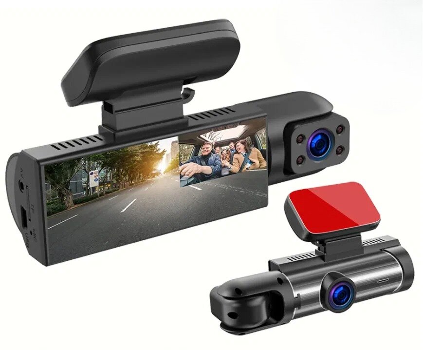 Автомобильный видеорегистратор с разрешением Full HD 1080P с двумя объективами / Камера в салон автомобиля / Ночной режим / Датчик удара G-Sensor / HD экран