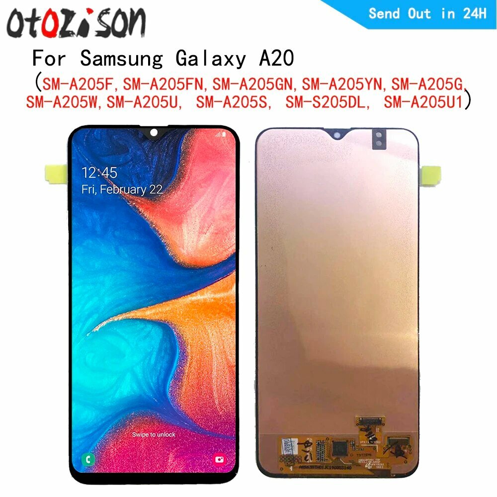 6,4-дюймовый AMOLED-экран для Samsung Galaxy A20 SM-A205F, SM-205U, ЖК-экран, сенсорная панель, дигитайзер с рамкой в сборе TFT No Frame