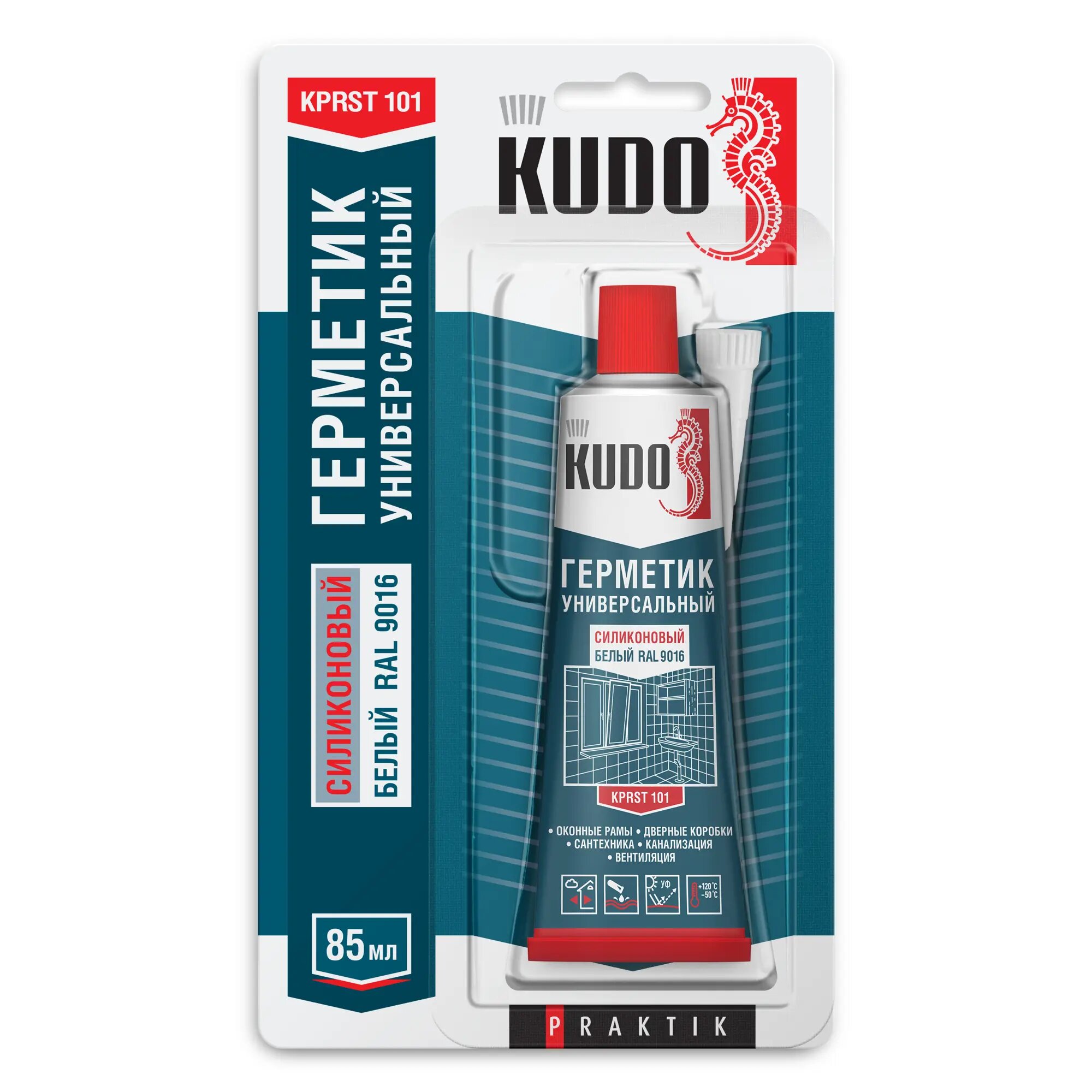 Герметик силиконовый Kudo Praktik уксусный универсальный белый тюбик 85 мл