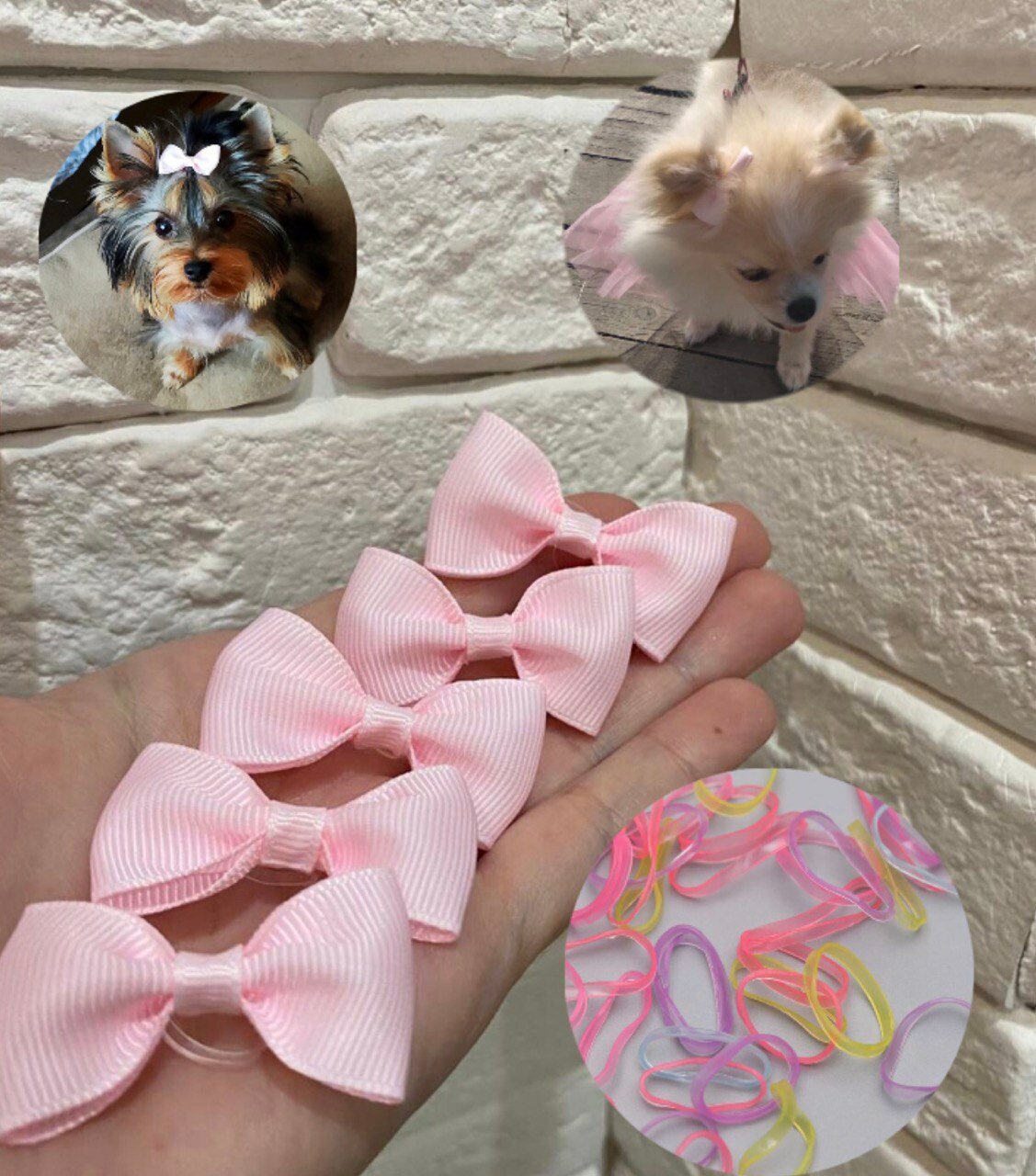 Набор бантики для собак 10 шт. + 100 шт. резинки