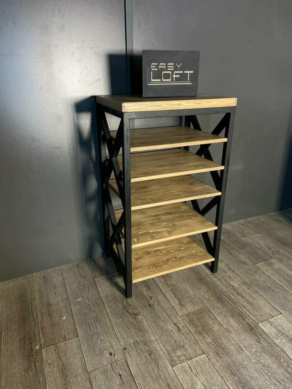 Стеллаж "EasyLOFT" в стиле лофт из массива хвойных пород, с полками открытого типа, 60х45х105 см.