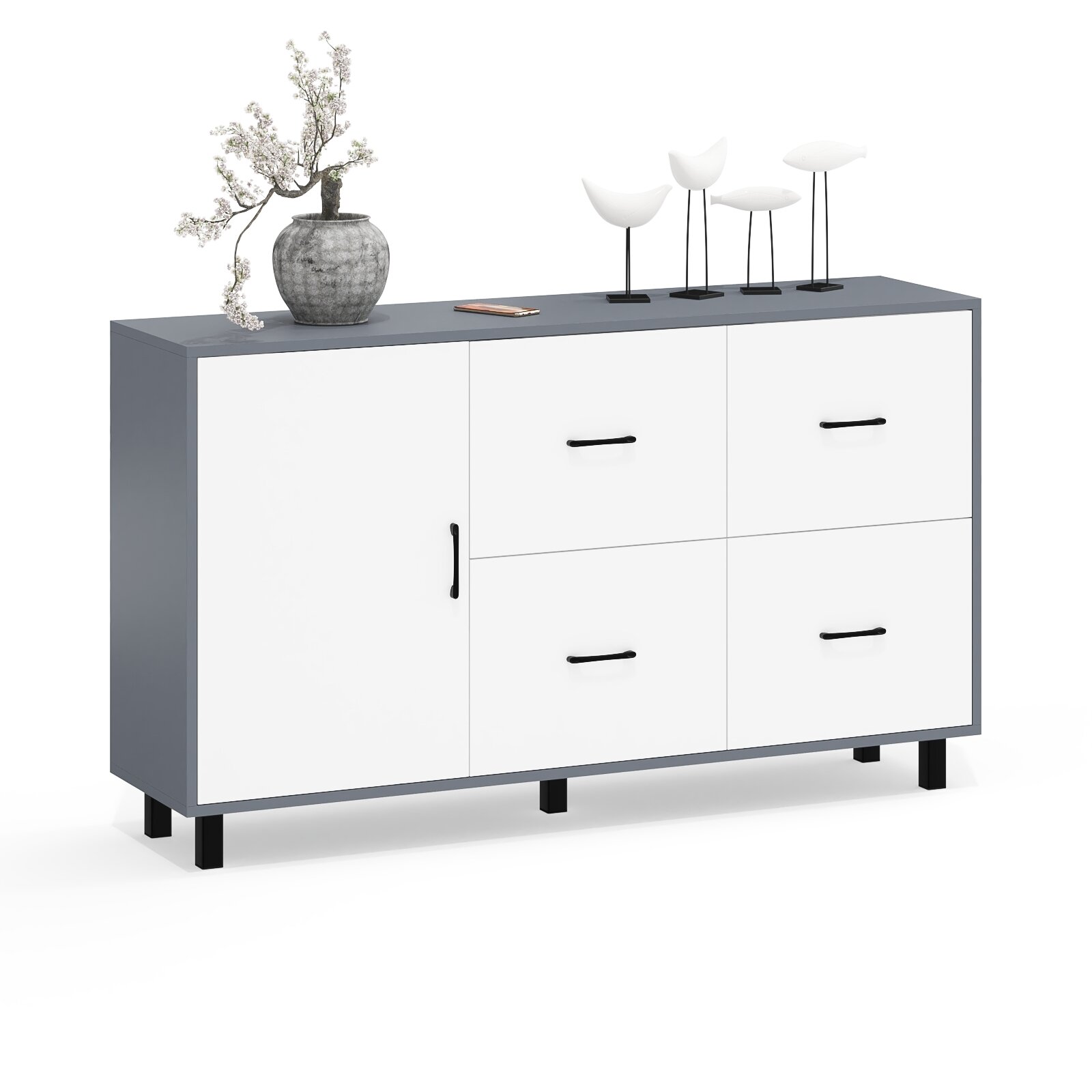 Комод-тумба РВК 125-1504 4-ре ящика и дверка, цвет графит/белый, ШхГхВ 150,4х37,4х87 см, не универсальная сборка