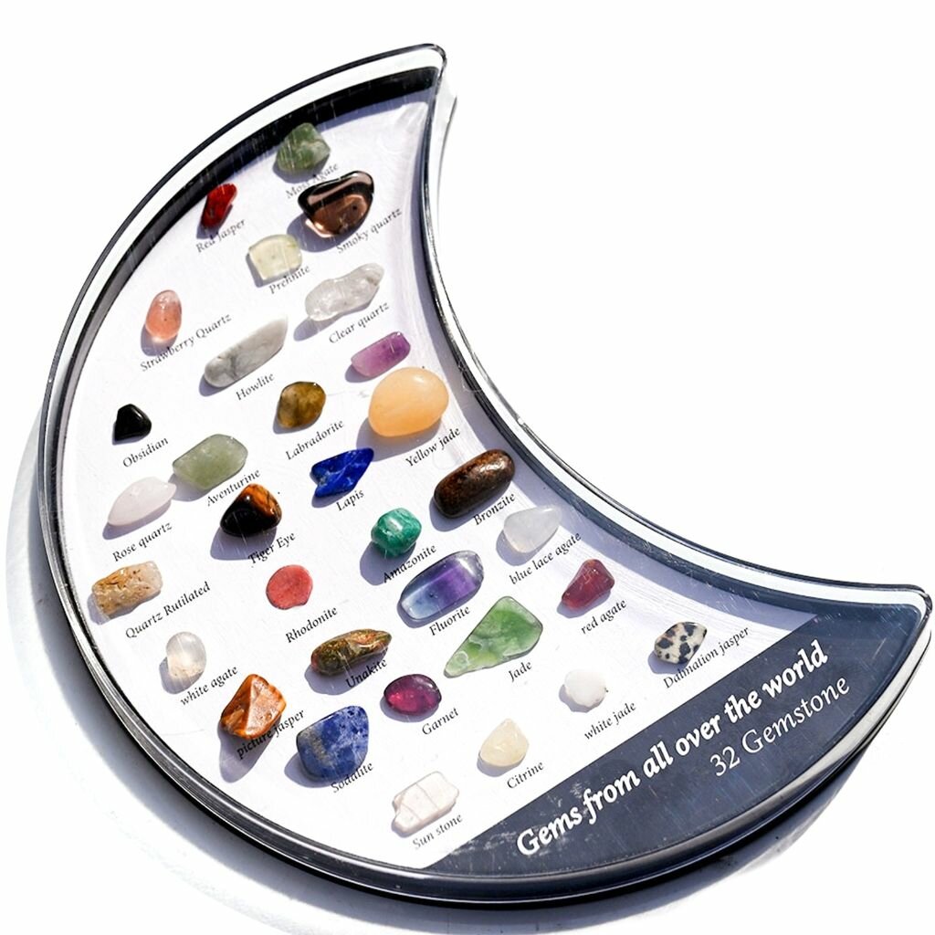 1 коробка мини-образцов смешанных минералов из натурального хрусталя, учебные материалы по геологическим наукам -32 вида