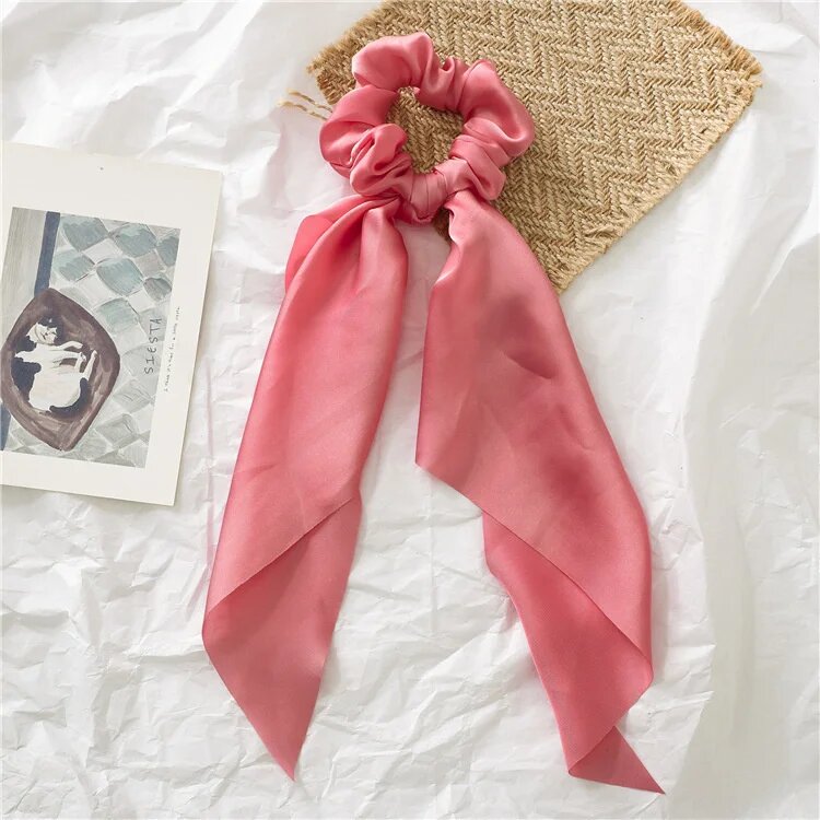 Розовый атласный scrunchie с лентой, Color: G
