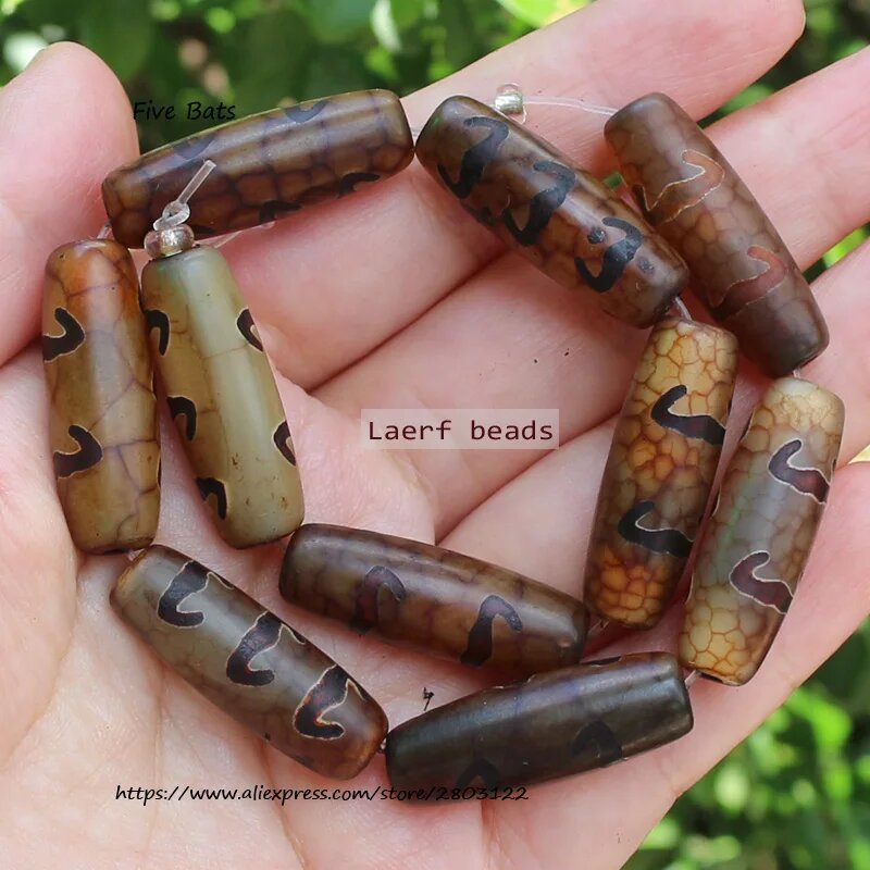 Натуральные агатовые бусины Дзи лаerf beads Five Bats