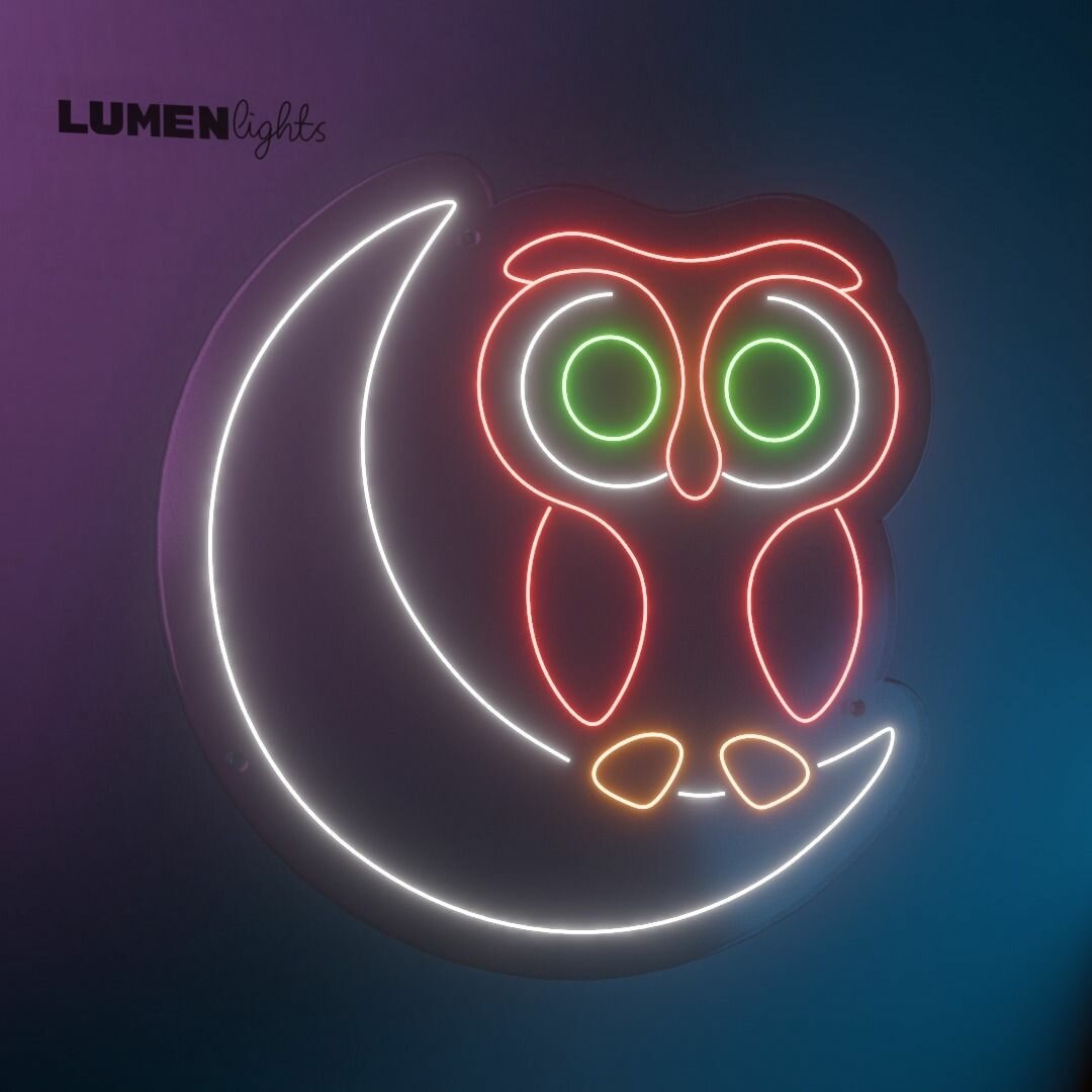 Неоновая вывеска, светильник декоративный Сова, 40х40 см.