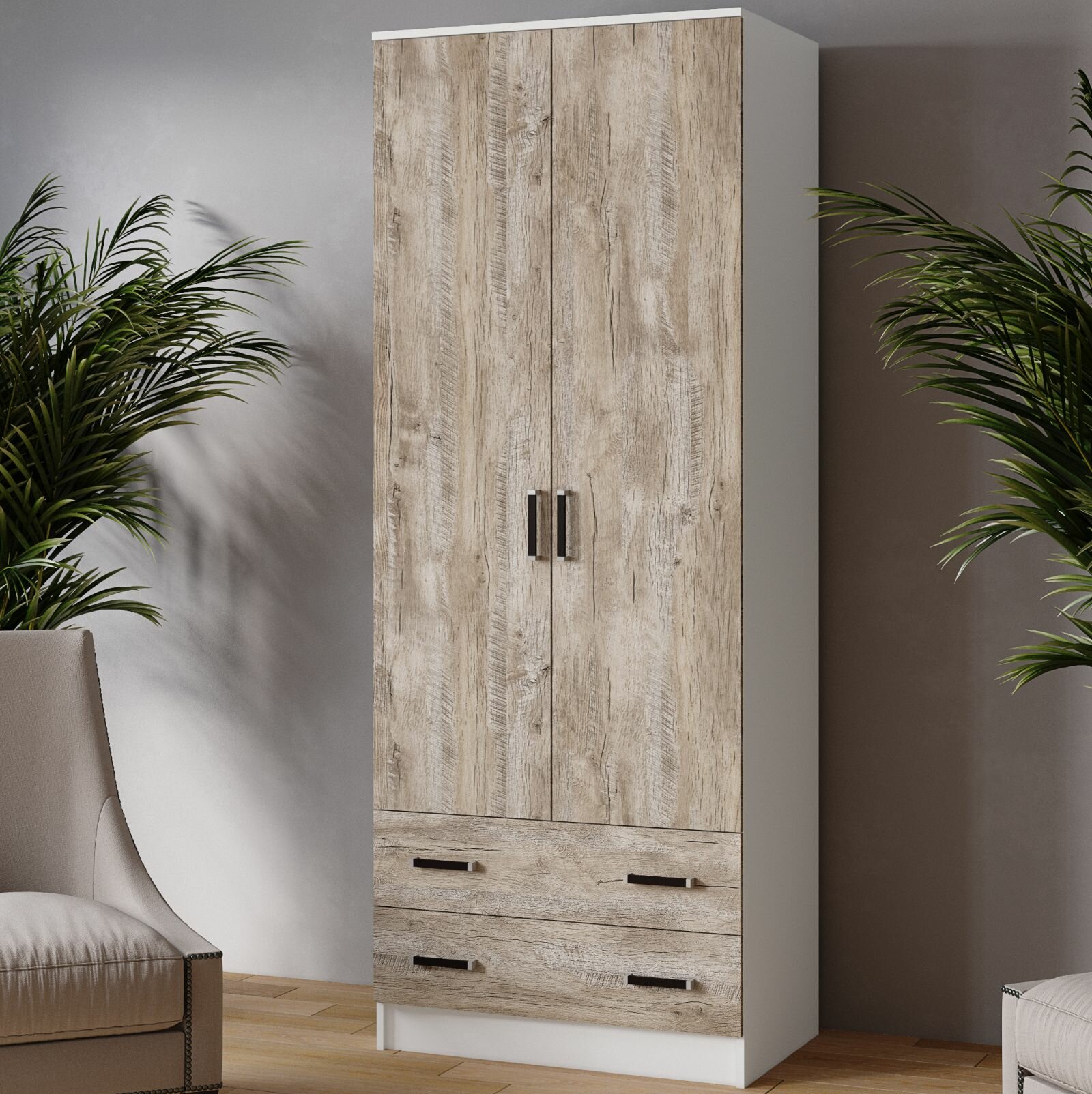 Шкаф пенал со штангой для одежды распашной в спальню и в прихожую