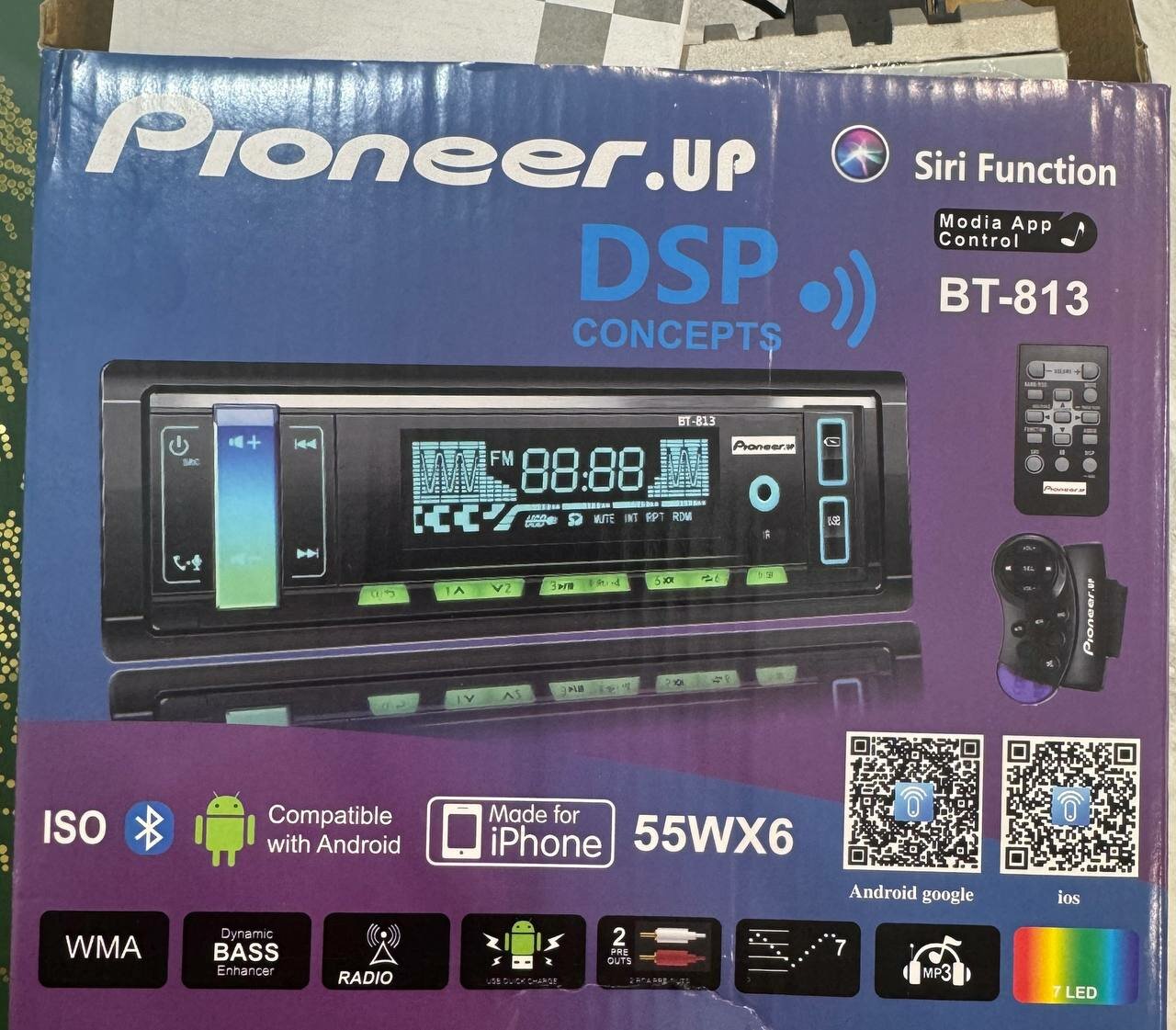 Магнитола для авто Pioneer с блютуз, микрофоном и экраном 4,7 дюйма, USB, AUX / Автомагнитола 1 DIN с Bluetooth в машину для Android и iOS, 7 подсветок, 4 канала, 18 радиостанций + 2 пульта