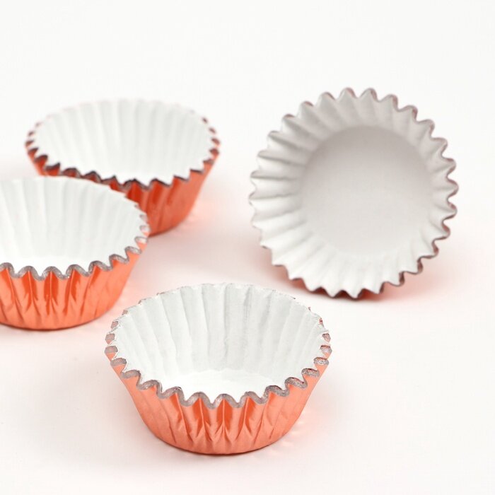 Формы для выпечки кексов КНР бумажные Upak Land, 300 шт, 3,5х2 см, одноразовые, розовое золото