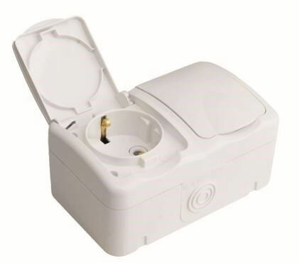 Блок горизонтальный 2 розетки (керамика) Mini OG IP54 с/з, о/у, белый KRANZ