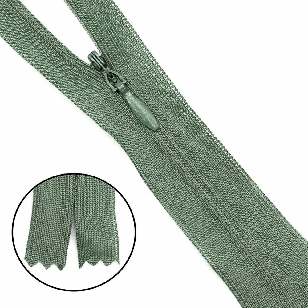 Молния айрис потайная неразъемная т3 50 см нейлон F268 оливково-зеленый, 10 шт