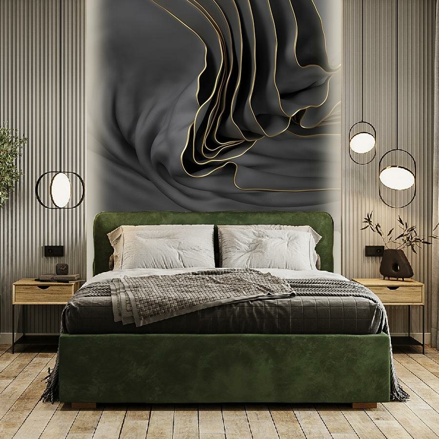 Фотообои Волны черные с золотом 9-1759-M-Флок 270 x 300 см (ВхШ) Бесшовные, флизелиновые, влагостойкие обои