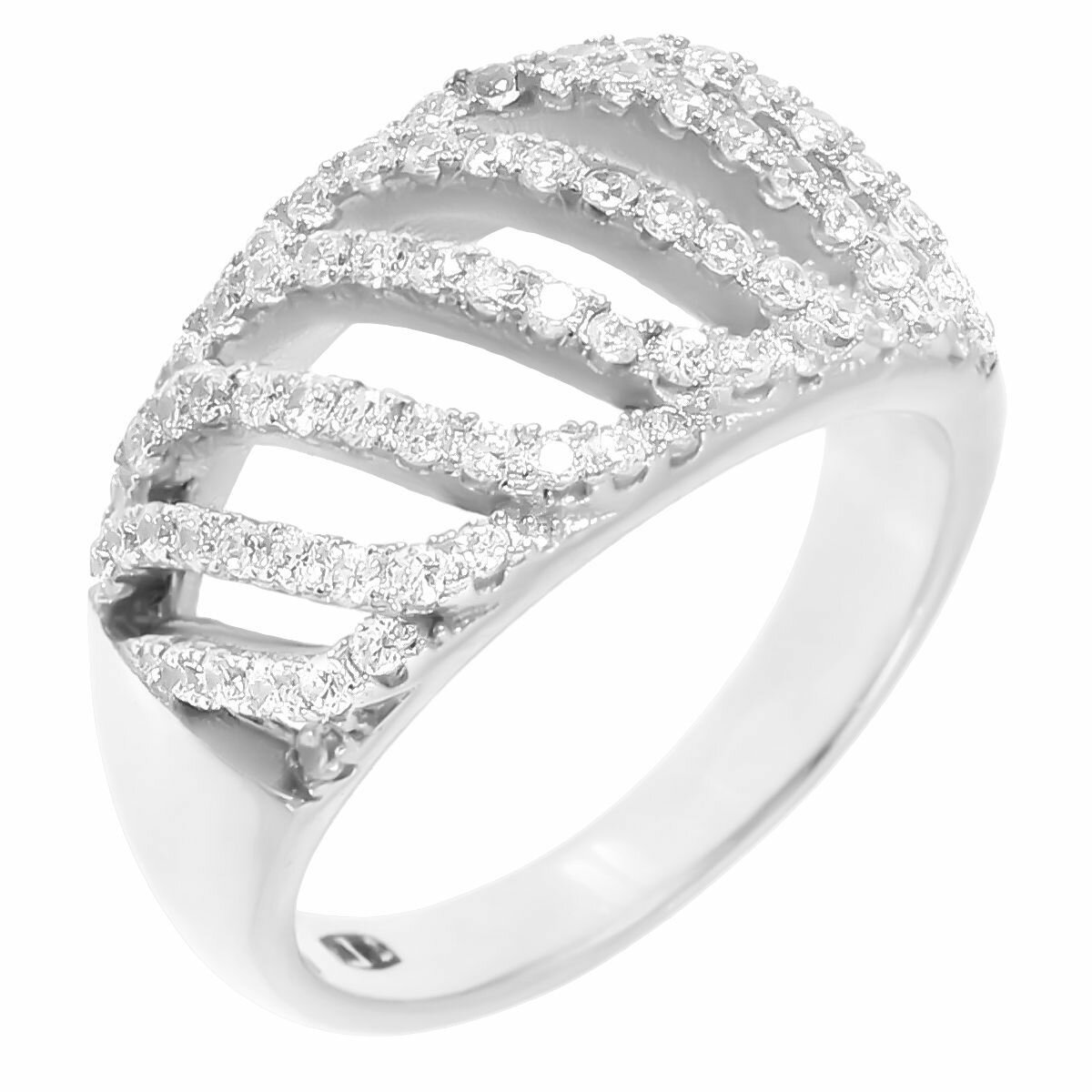 Кольцо тонкое, дорожка, серебро, 925 проба, родирование, фианит