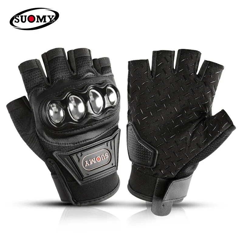 SUOMY летние мотоциклетные перчатки с половиной пальца, защитные мужские перчатки Черный, XL, Black
