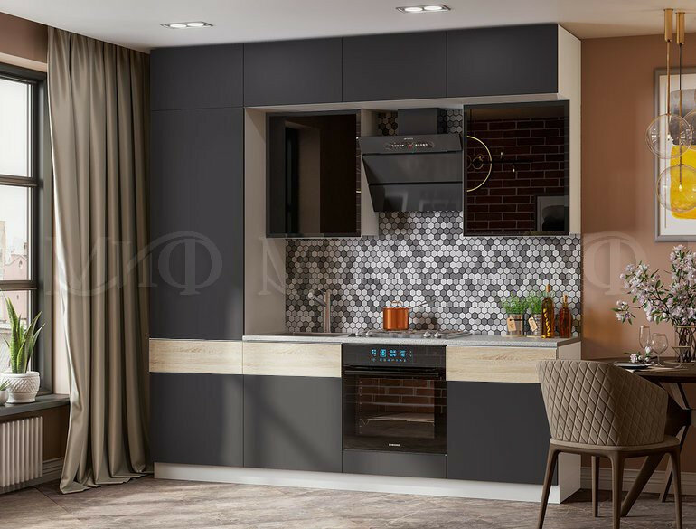 Кухня прямая Миф Техно-5 размер 2,4м Графит софт NEW с пеналом