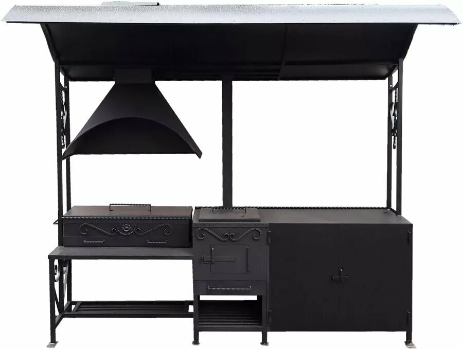 Мангал «ШЕФ-ПОВАР», с дымоходом, с крышей, стационарный, сталь, 3мм