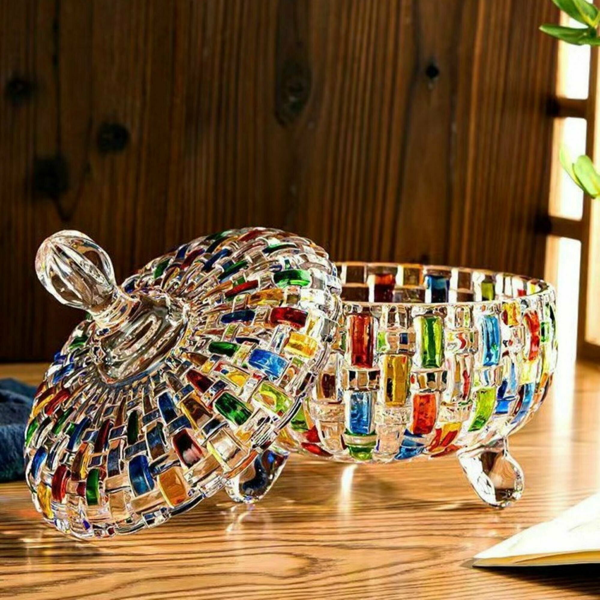 Большой, с тиснением в виде кристаллов, банка для хранения конфет, стеклянный материал, 400 мл, цветной, 1 шт