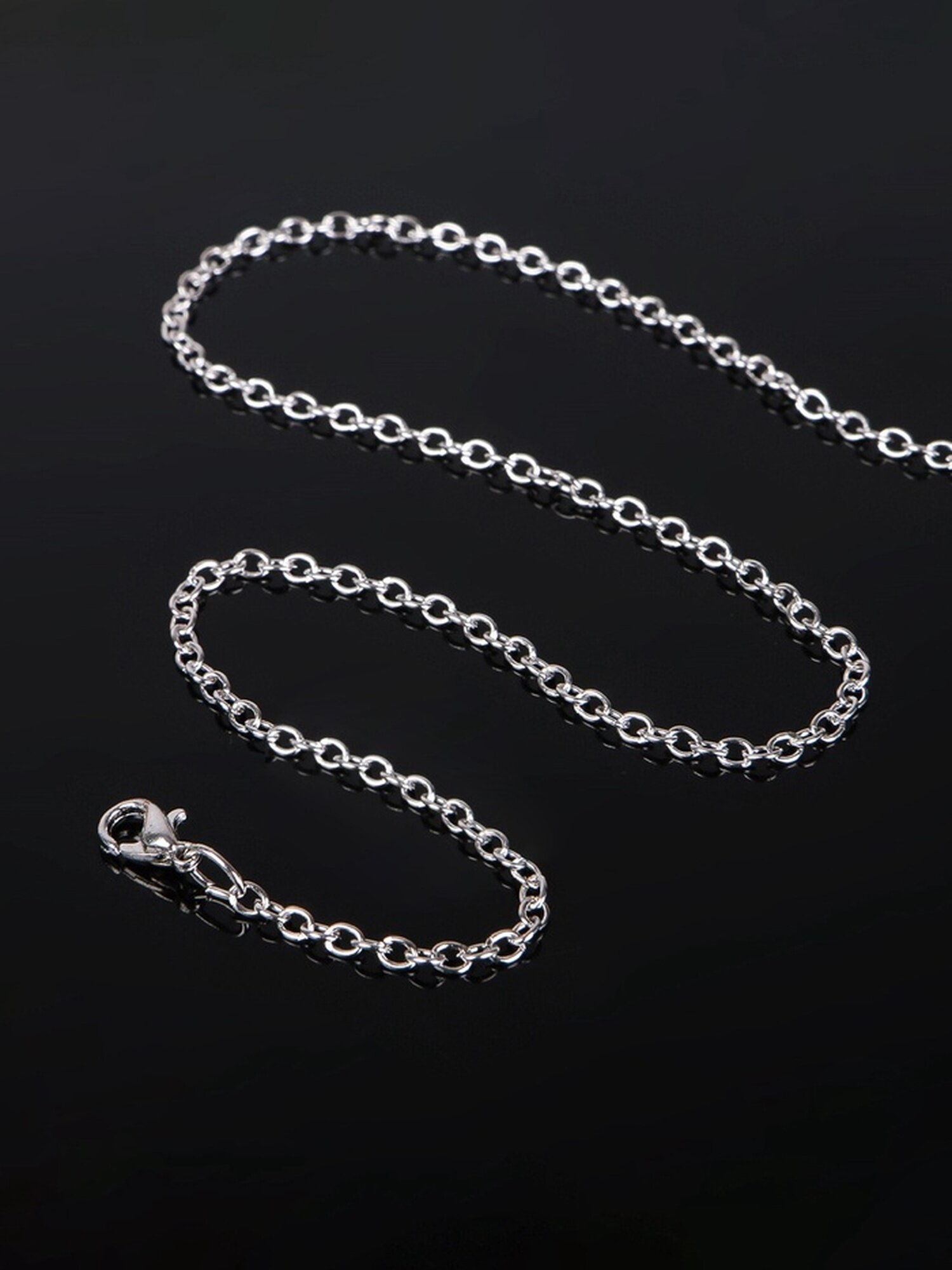 Цепочка с карабином, набор 5 шт. L=50 см, 7×5×1 мм, СМ-1935, цвет серебро