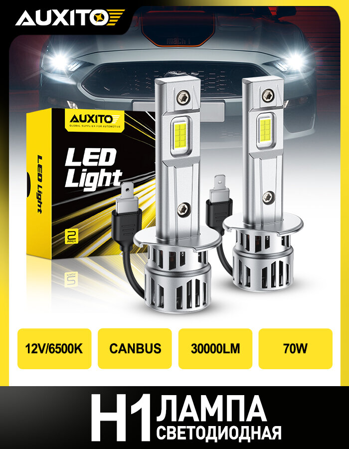 Лампы AUXITO M6S, светодиодные, для фар, 2 шт, H1, 6500 K, белый